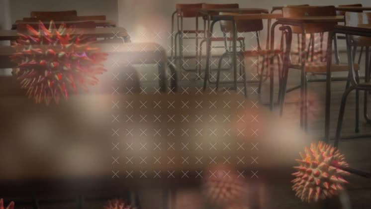 Video: Animation of macro coronavirus cells spreading over an empty school classroom Animation ...