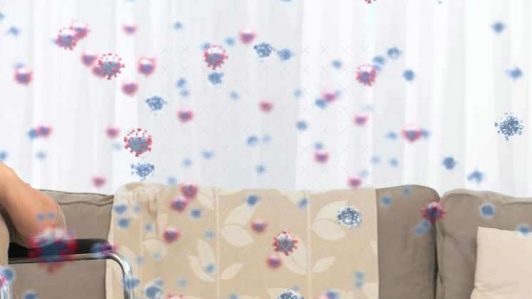 Video: Animation of macro coronavirus Covid-19 cells spreading over senior Caucasian man rubbing ...