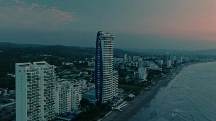 Aerial of Tonsupa beach at sunset in Ecuador. An aerial of Tonsupa ...